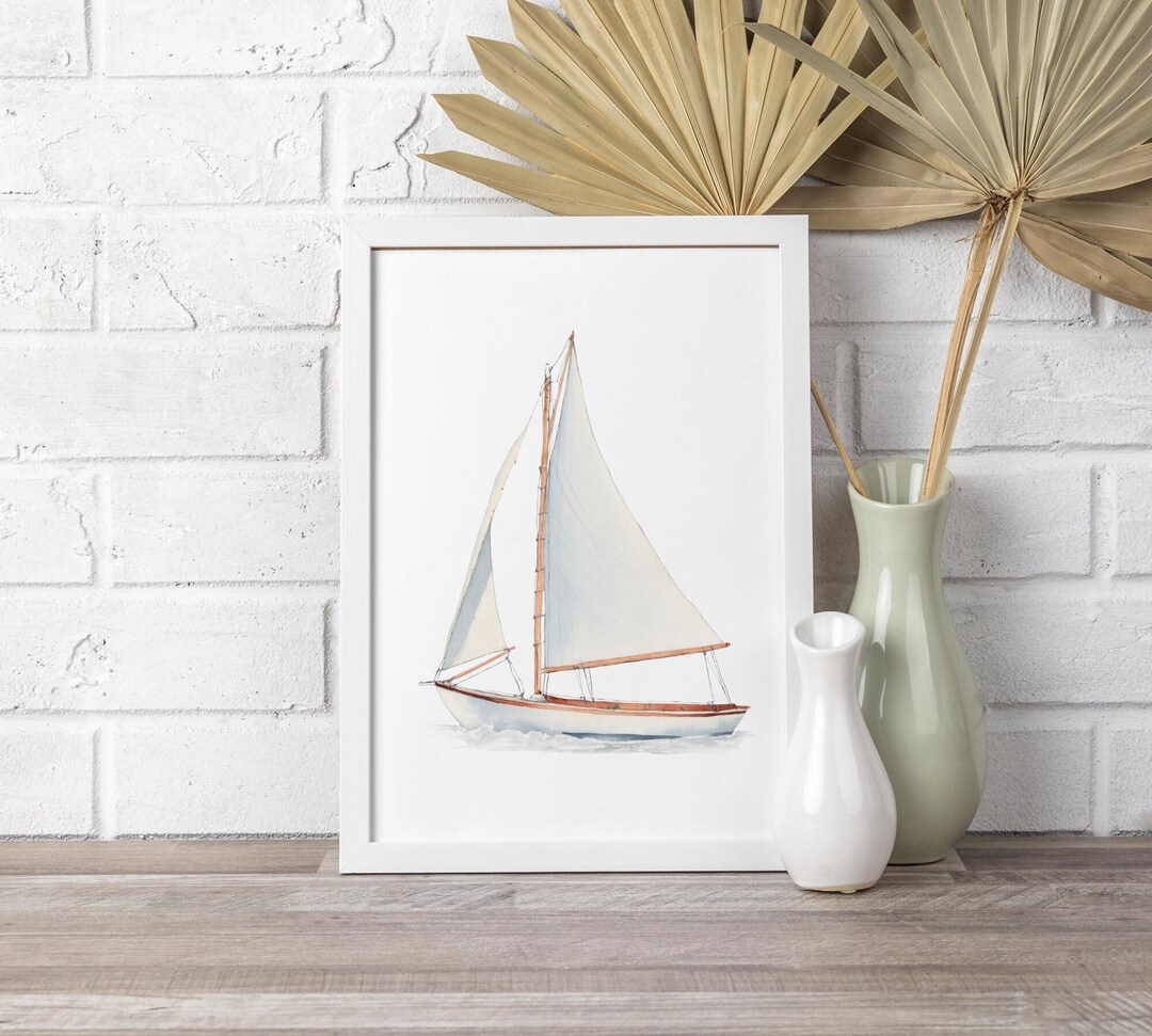 Watercolor Sailboat Print. Minimalist Boat Painting. Nautical Nursery ...