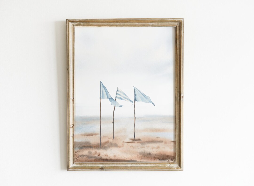 Beach Flags Print. Watercolor Pennant Flags. Coastal Printable Wall Art ...