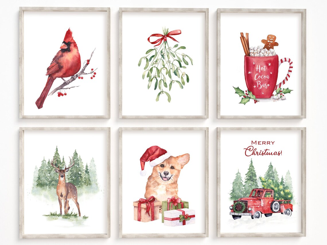 Christmas Prints Set of 6. Christmas Printable Gallery Wall - Etsy