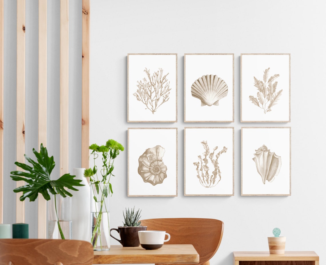 Beige Seashells Corals Prints Set of 6. Coastal Printable Wall - Etsy