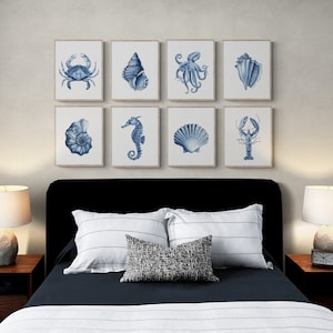Sea Life Prints Set of 9. Navy Blue Coastal Printable Wall Art ...