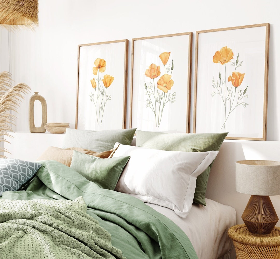 Yellow California Poppies Print Set of 3. Watercolor Wildflowers ...