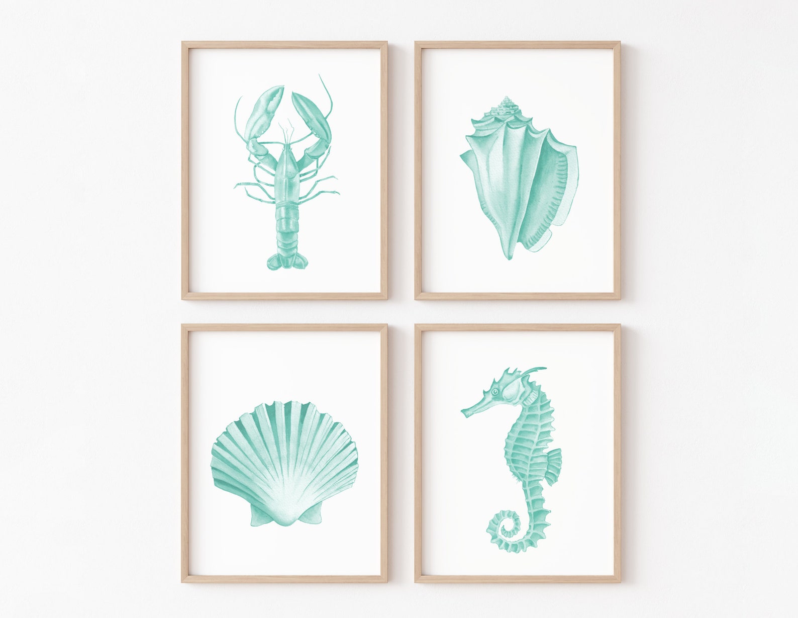 Aqua Green Sea Life Prints Set of 6. Watercolor Coastal - Etsy