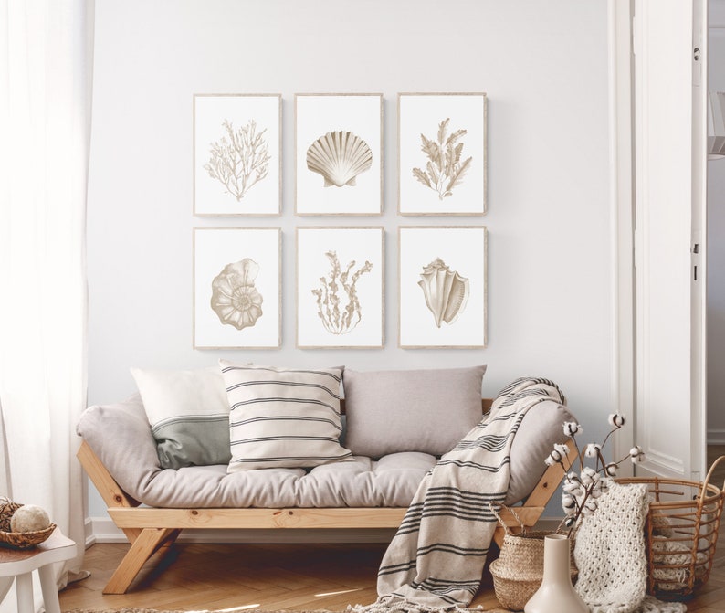 Beige Seashells Corals Prints Set of 6. Coastal Printable Wall - Etsy