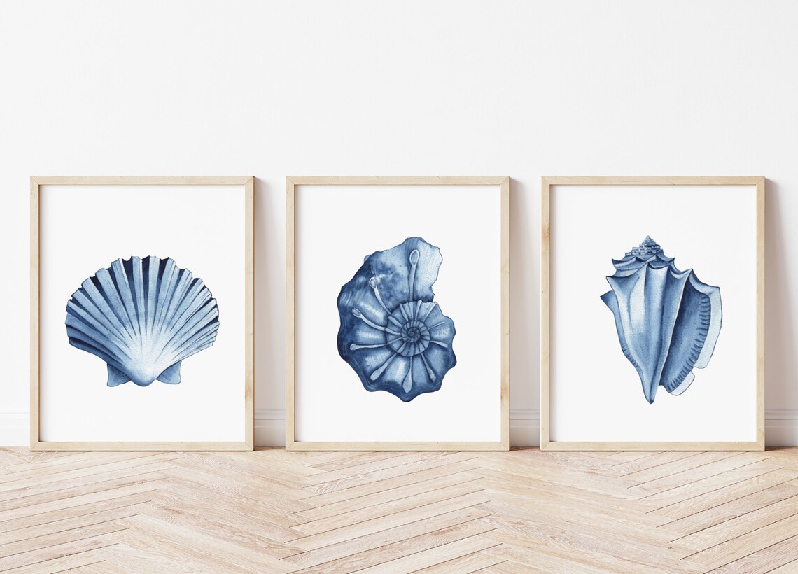 Blue Seashells Prints Set of 4. Coastal Printable Wall Art. - Etsy