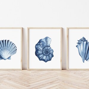 Blue Seashells Prints Set of 4. Coastal Printable Wall Art. Watercolor ...