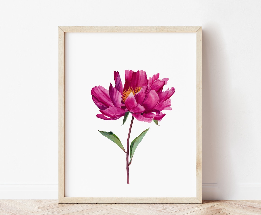 Hot Pink Peony Print. Watercolor Floral Printable Wall Art. Girls Room ...