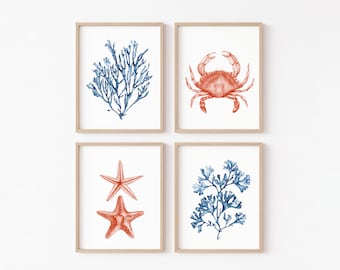 Watercolor Coral Print Set of 3, Coastal Wall Art, Ocean Aqua Blue and ...
