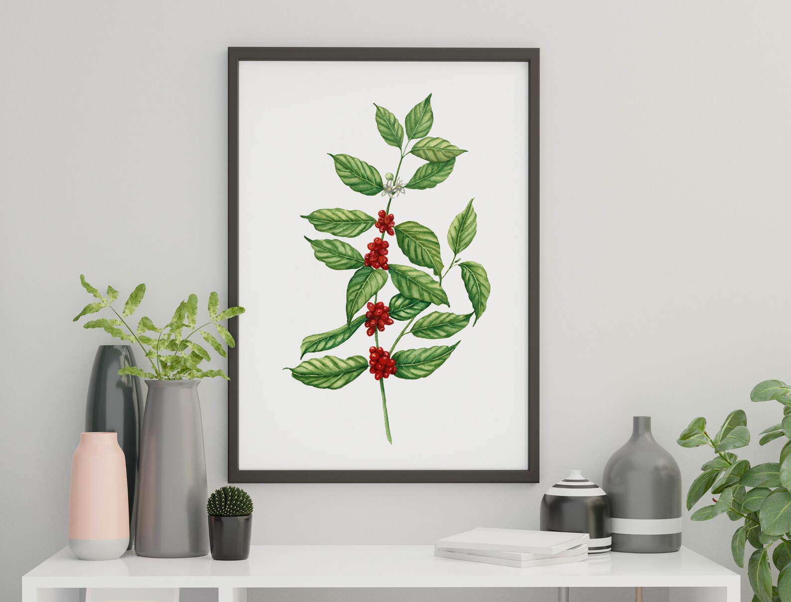 Watercolor coffee plant print. Instant download coffee | Etsy