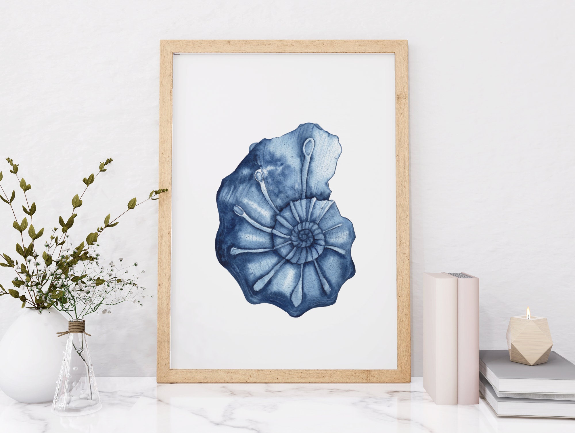 Blue Seashells Prints Set of 4. Coastal Printable Wall Art. Watercolor ...
