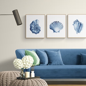 Blue Seashells Prints Set of 4. Coastal Printable Wall Art. Watercolor ...