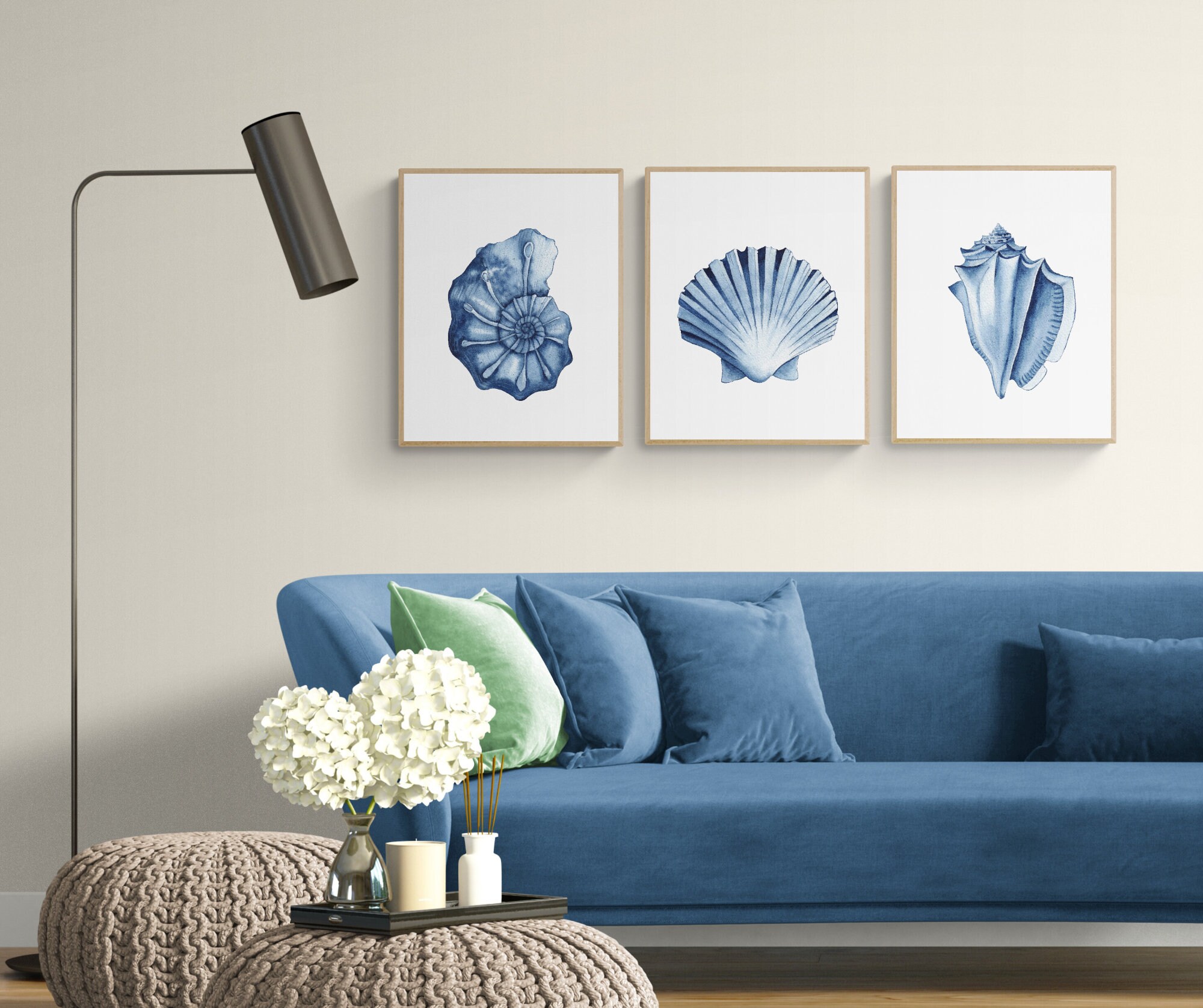 Blue Seashells Prints Set of 4. Coastal Printable Wall Art. - Etsy