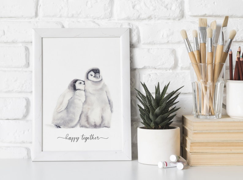 Penguins Couple Love Art. Valentine's Day Penguins - Etsy