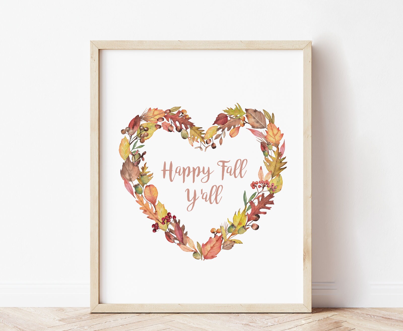 Happy Fall Printable Wall Art. Watercolor Fall Leaves Print. Autumn ...