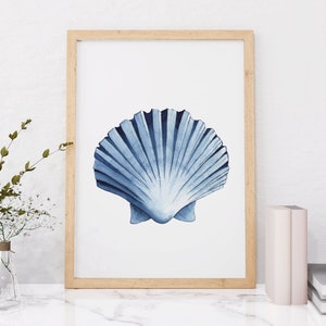 Blue Seashells Prints Set of 4. Coastal Printable Wall Art. Watercolor ...