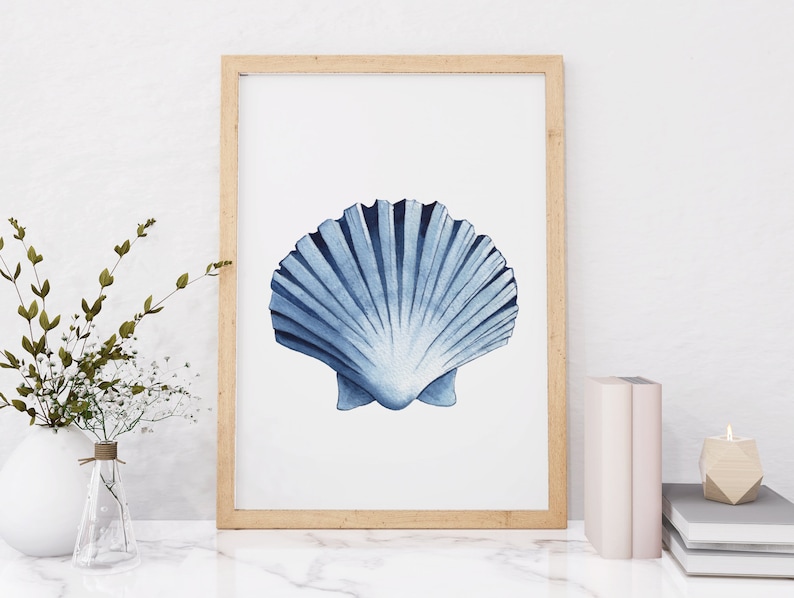 Blue Seashells Prints Set of 4. Coastal Printable Wall Art. - Etsy