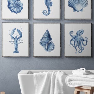 Sea Life Prints Set of 9. Navy Blue Coastal Printable Wall Art ...