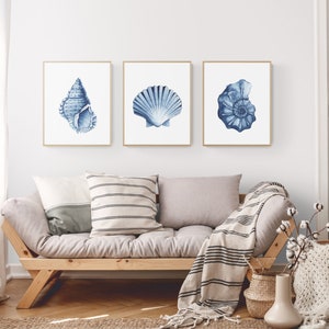 Blue Seashells Prints Set of 4. Coastal Printable Wall Art. Watercolor ...