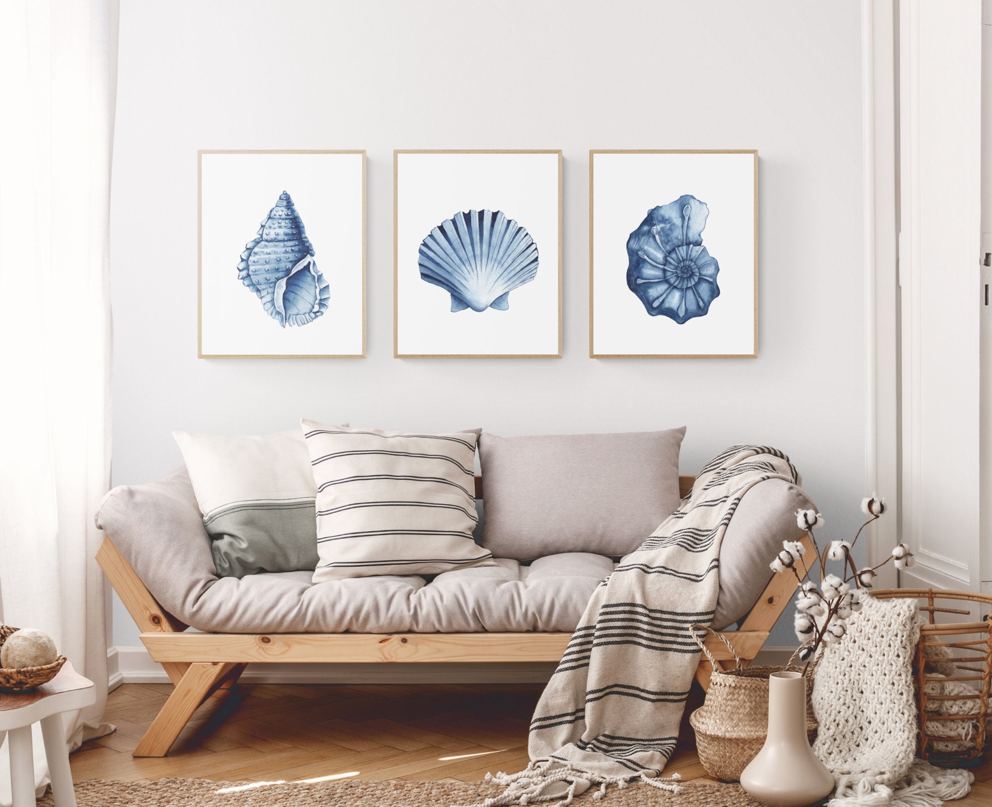 Blue Seashells Prints Set of 4. Coastal Printable Wall Art. - Etsy
