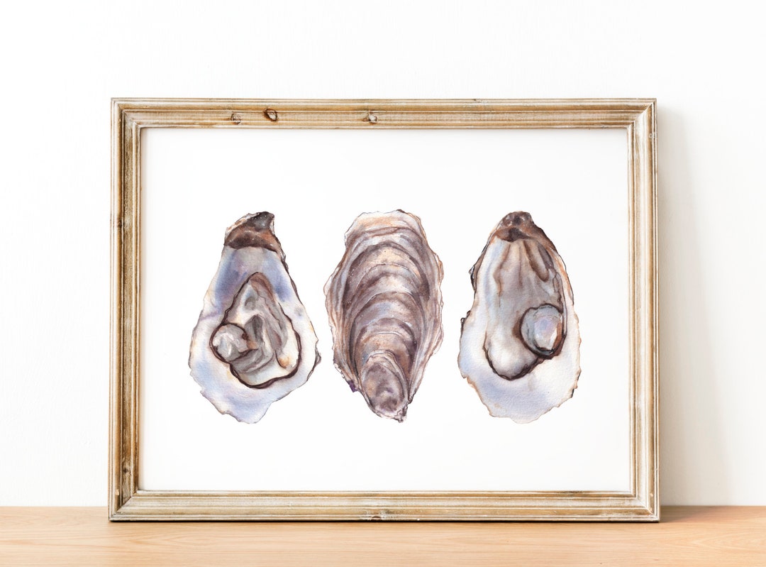 Oyster Shells Watercolor Print. Sea Shells Printable Wall Art. Coastal ...