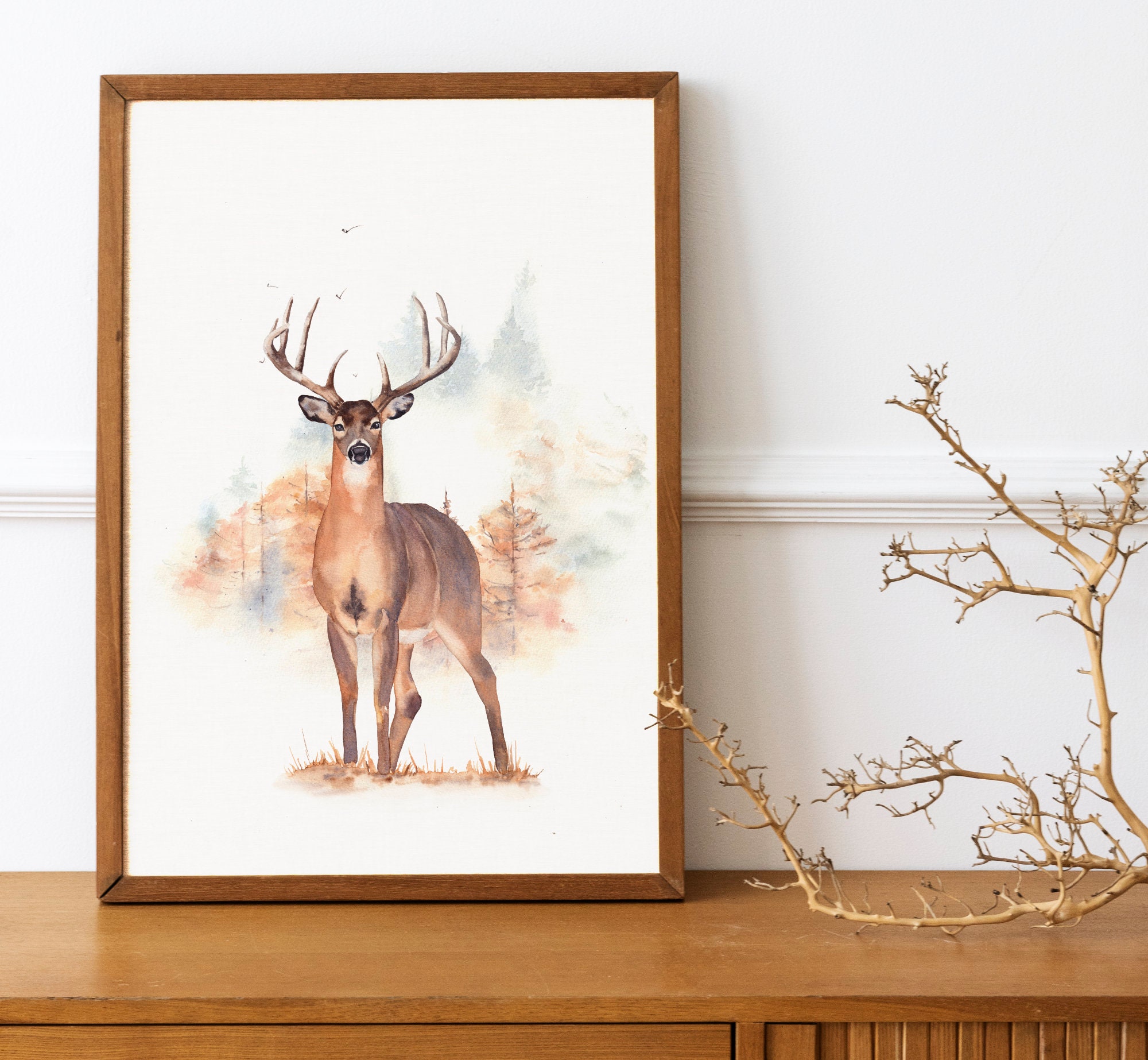 Watercolor Fall Deer Print. Stag Poster. Wildlife Printable Wall Art ...