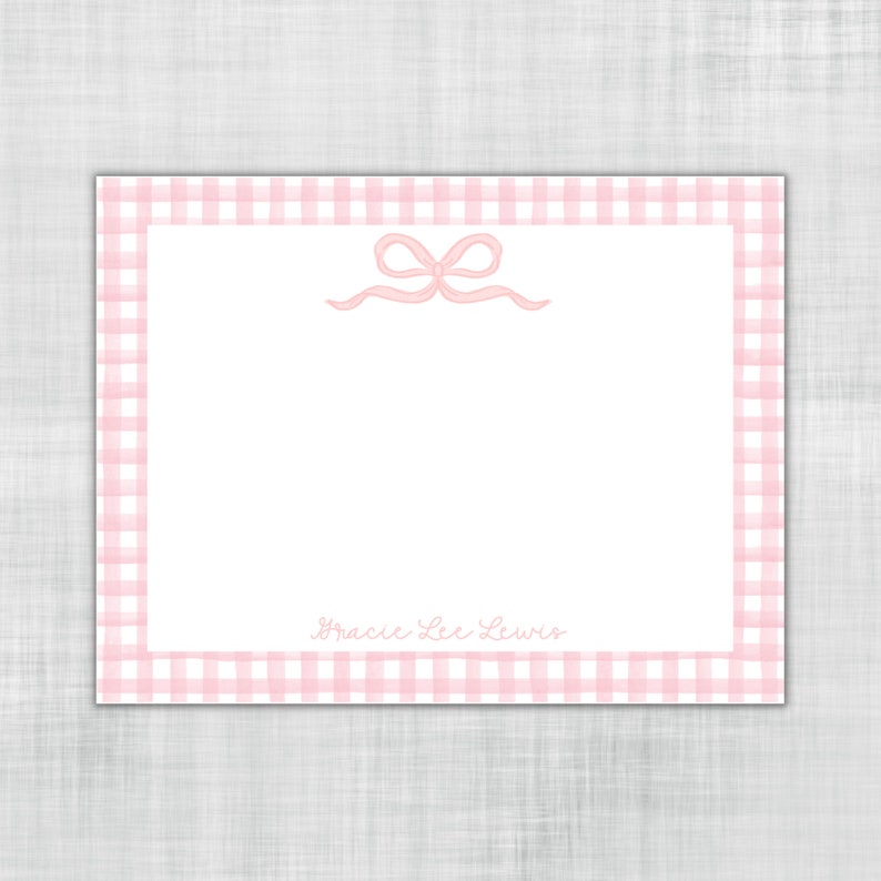Pink Bow With Gingham Personalized Notecards - Etsy
