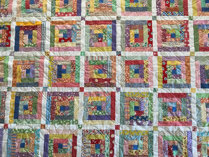 Bright Log Cabin Quilt - Etsy