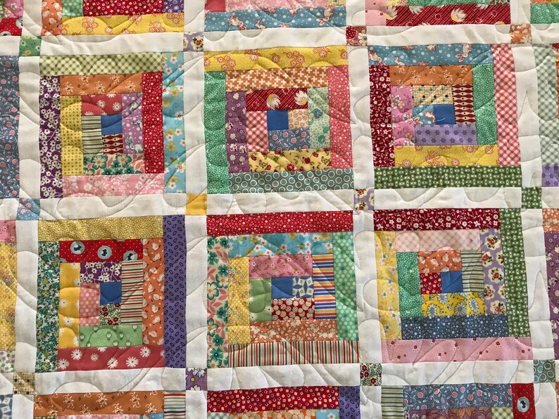 Bright Log Cabin Quilt - Etsy