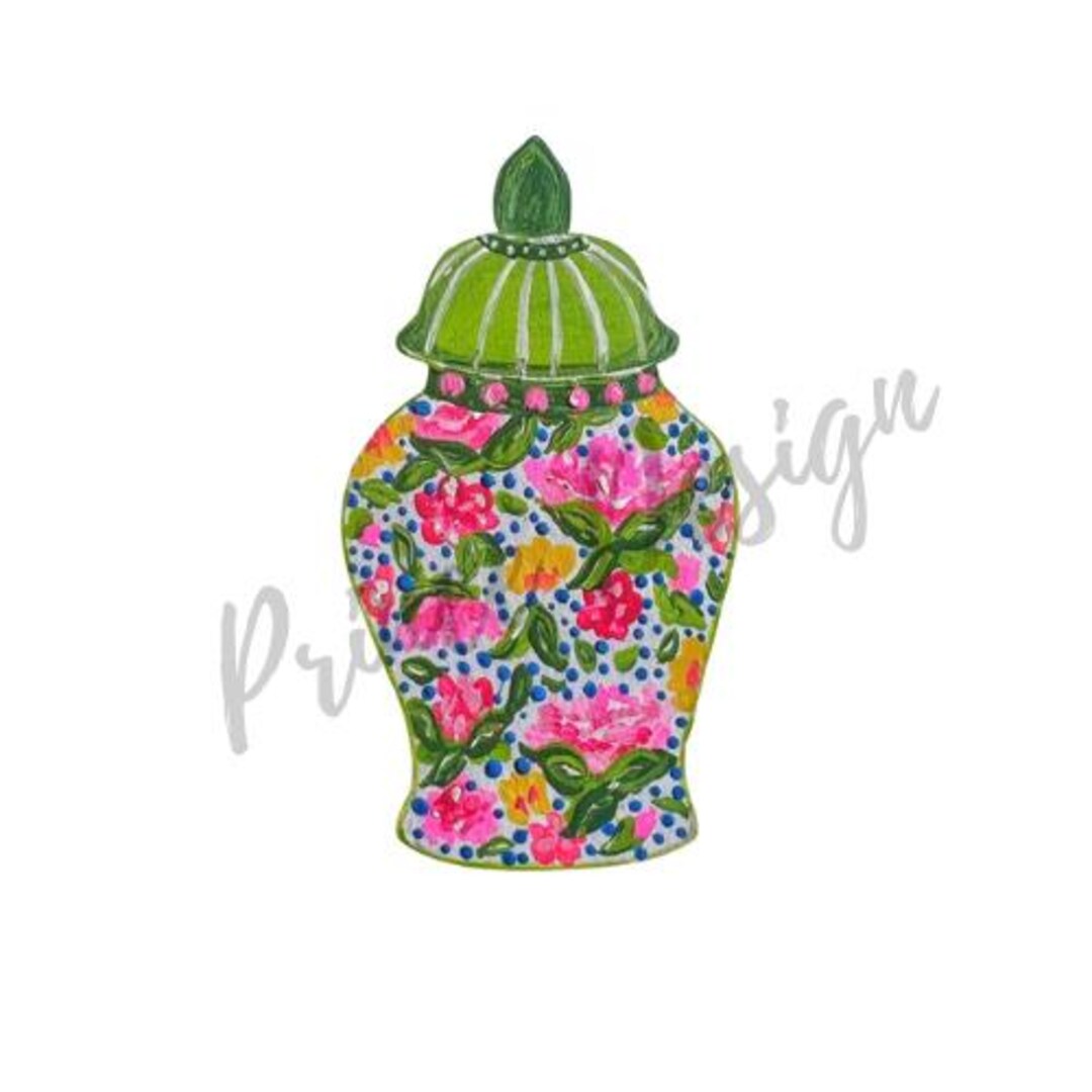 Floral Ginger Jar PNG Digital Watercolor Art - Chinoiserie Design for ...
