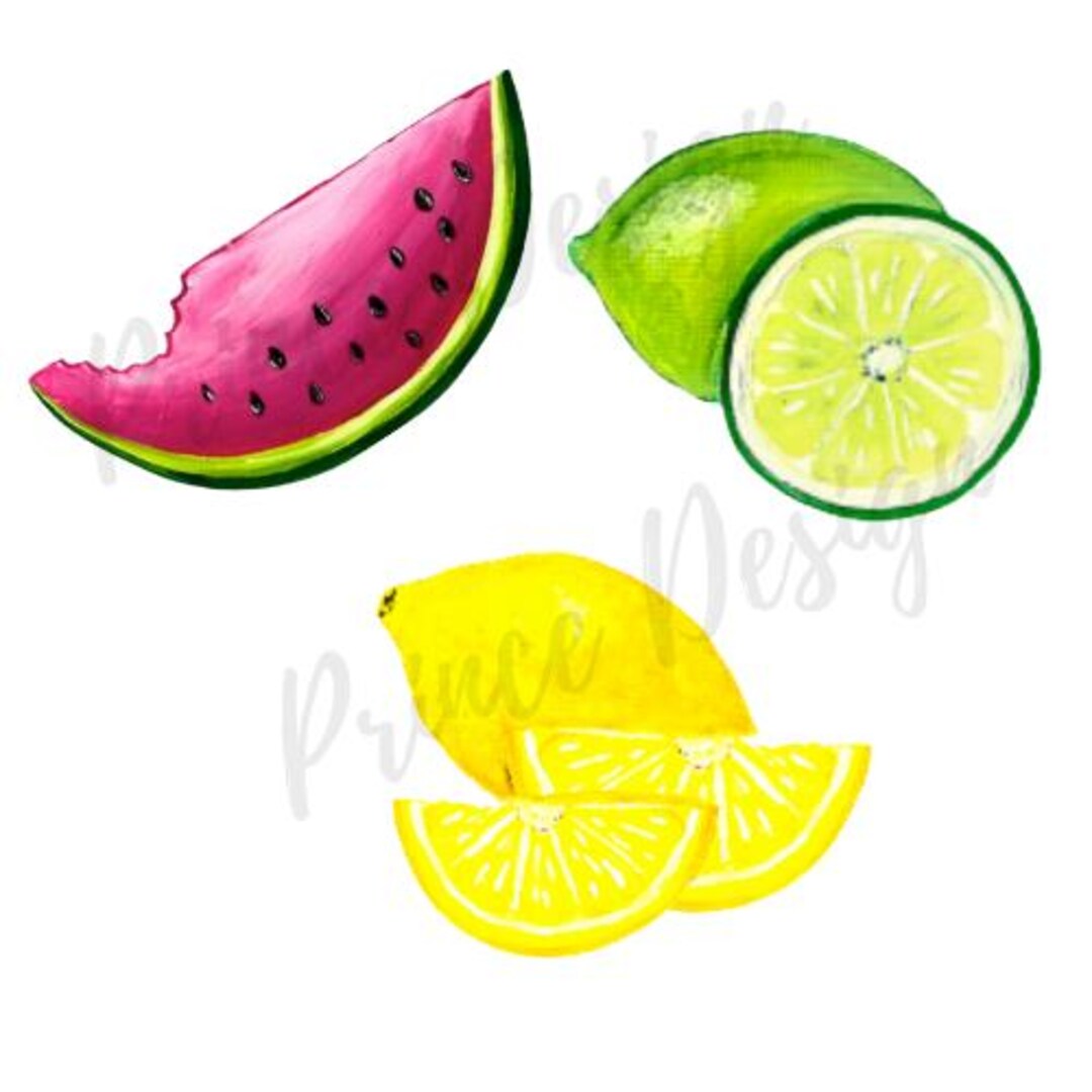 Watercolor Summer Fruit Clipart - Lemon Lime Watermelon PNG Digital ...