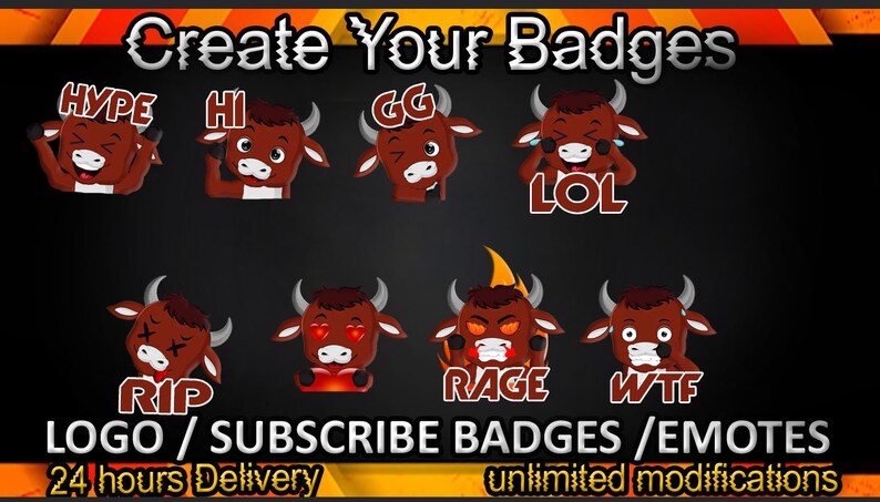 Bull Twitch Sub Badges / Bull Twitch Emotes / Bull Badges for Streamers ...