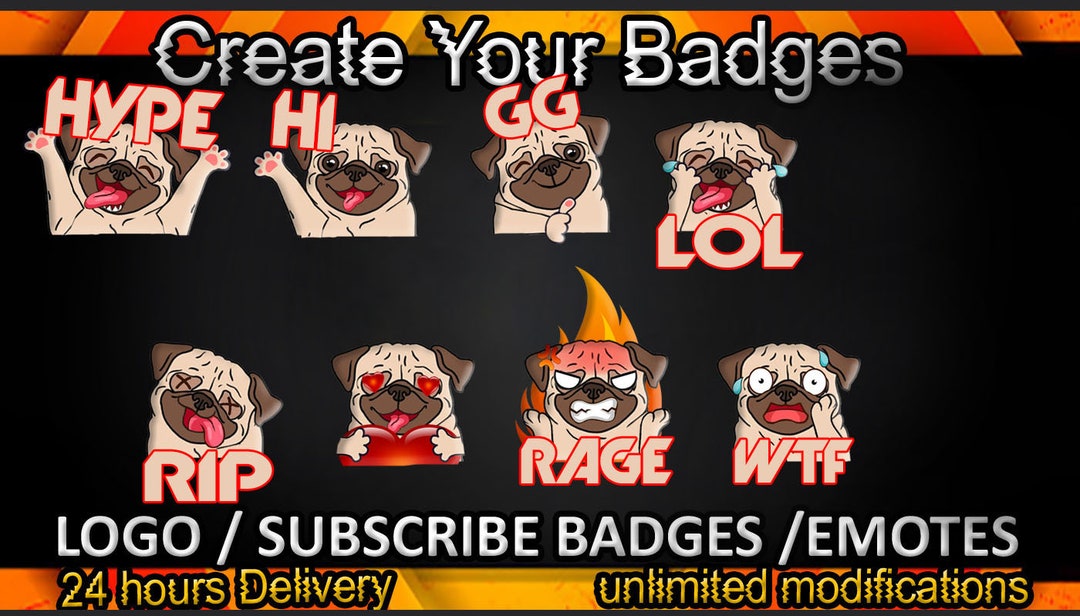 Mops Pug Twitch Sub Badges / Mops Pug Twitch Emotes / Mops Pug Badges ...
