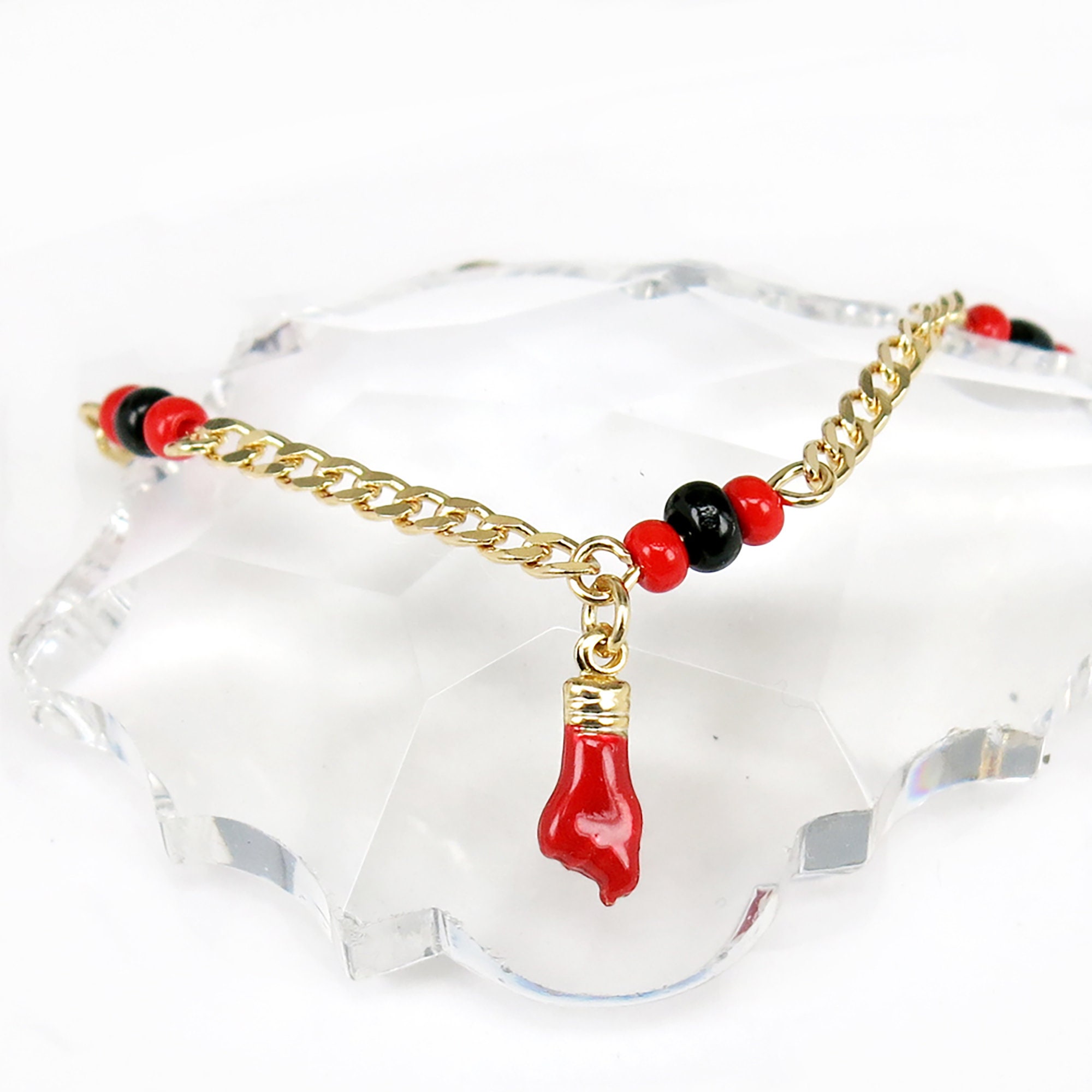 Azabache Bracelet Evil Eye Azabache Black Hand 18K Gold Filled for Baby ...
