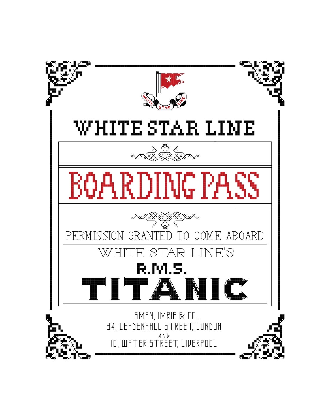 Titanic Boarding Pass Cross Stitch Pattern PDF Pattern - Etsy