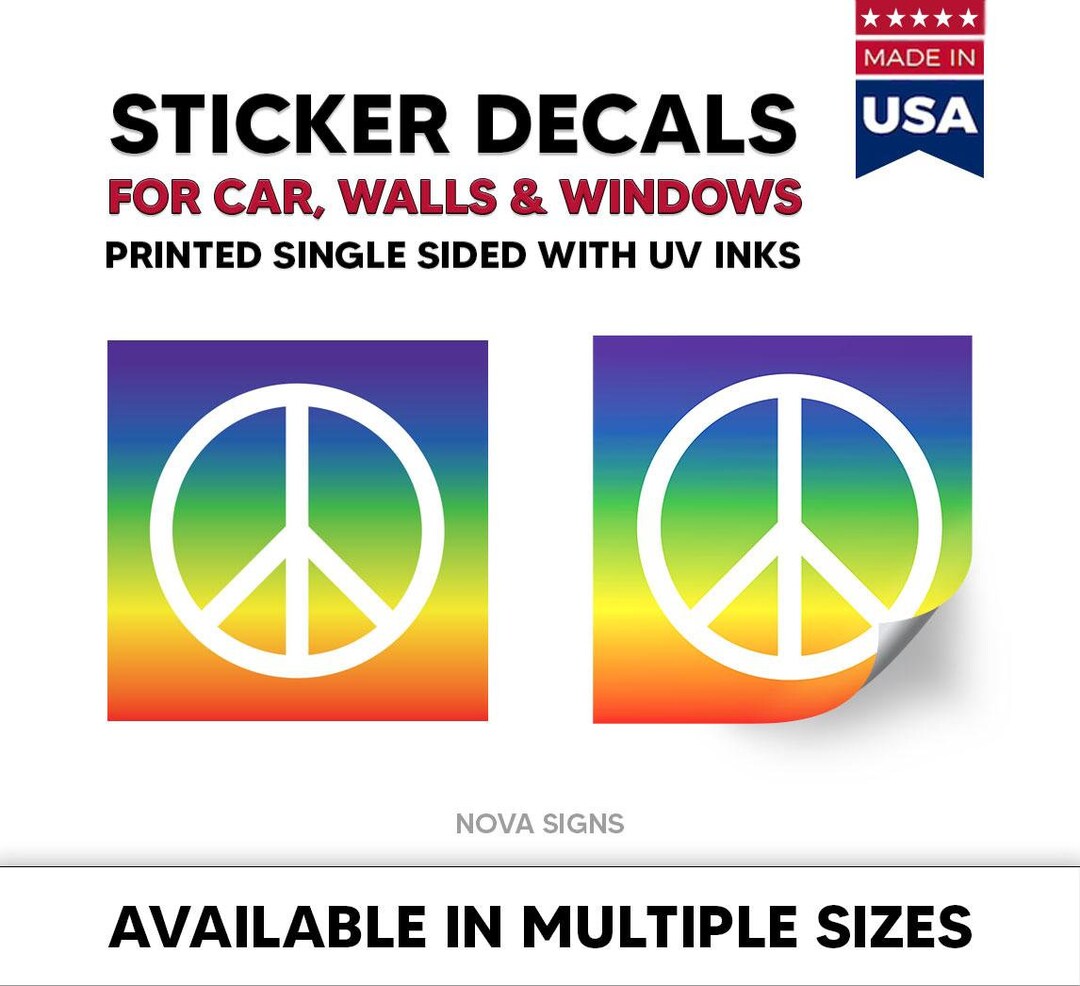 Rainbow Peace Sign Vinyl Adhesive Decals // Stickers - Etsy