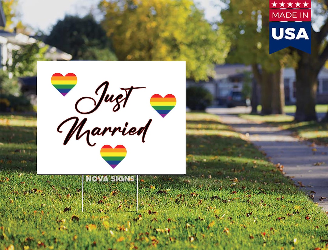Just Married LGBTQ Rainbow Hearts Yard Sign Double Sided (weatherproof ...