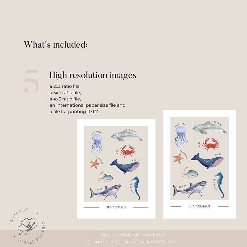 Kids Art Print Digital Printable Animals Print Sea Animals - Etsy