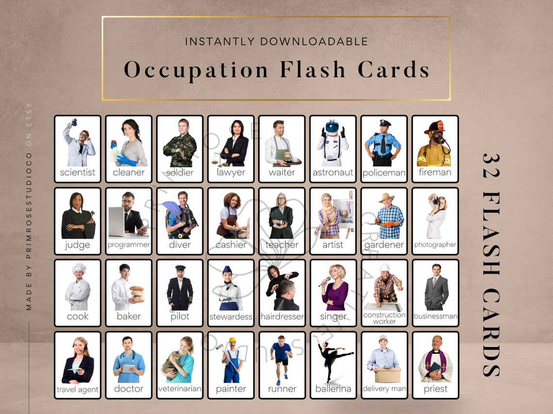 Digital Profession Flash Cards Montessori Occupation - Etsy