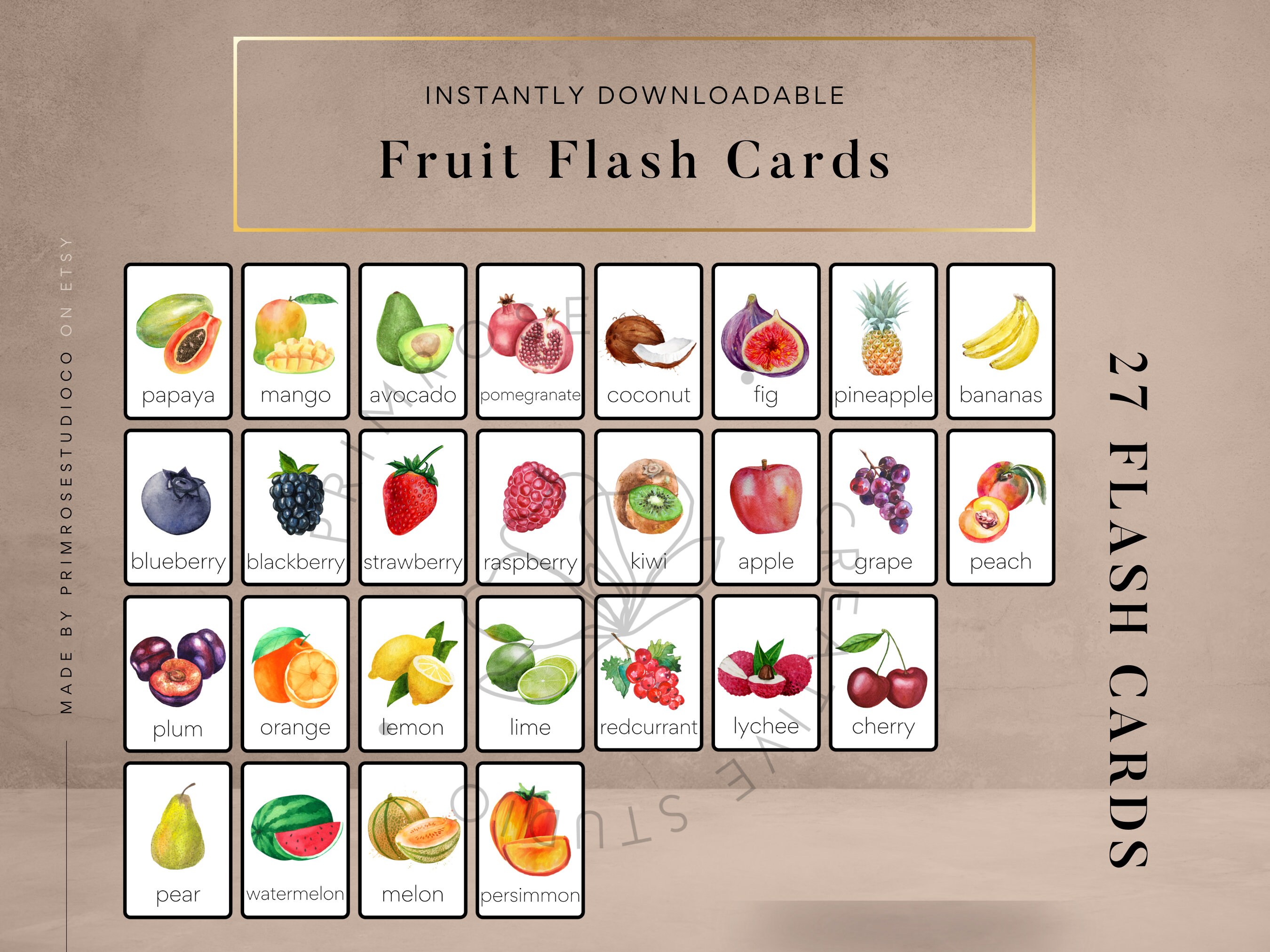 Digital Fruits Flash Cards Montessori Fruits Printable - Etsy