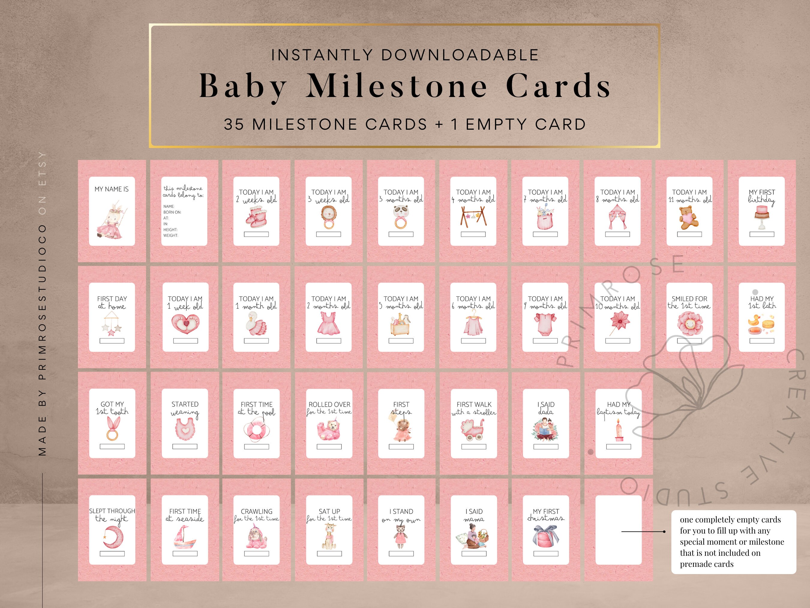 Printable Milestone Cards for Girls Digital Baby Milestone - Etsy