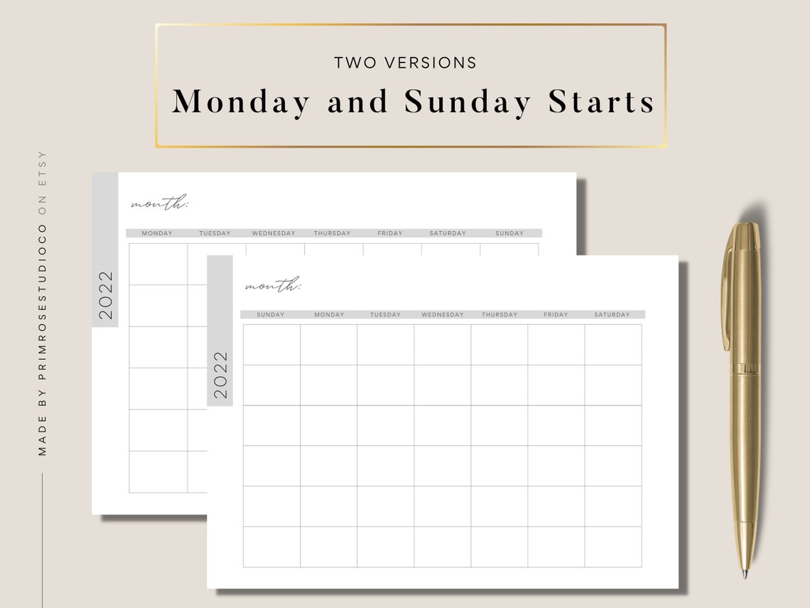 Printable Blank Monthly Planner 2022 Monthly Calendar - Etsy