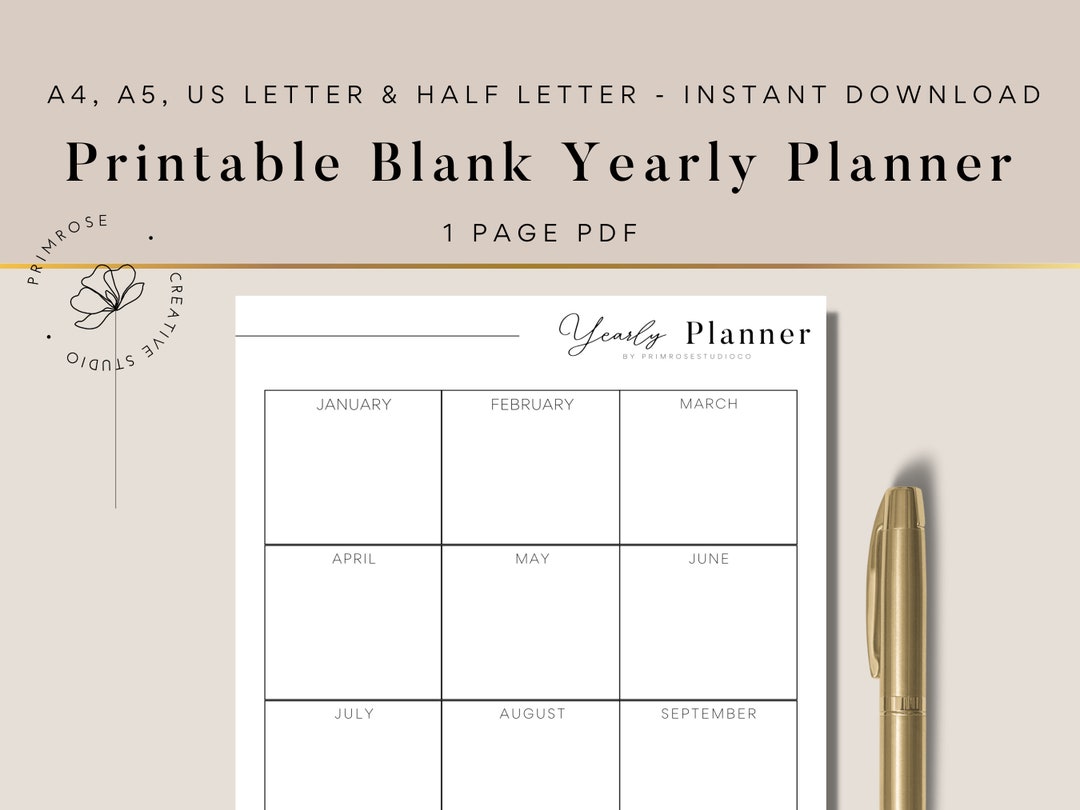 Printable Blank Yearly Planner Undated Yearly Calendar - Etsy