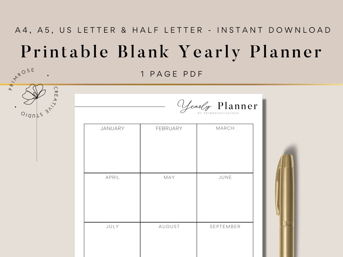 Printable Blank Yearly Planner Undated Yearly Calendar - Etsy