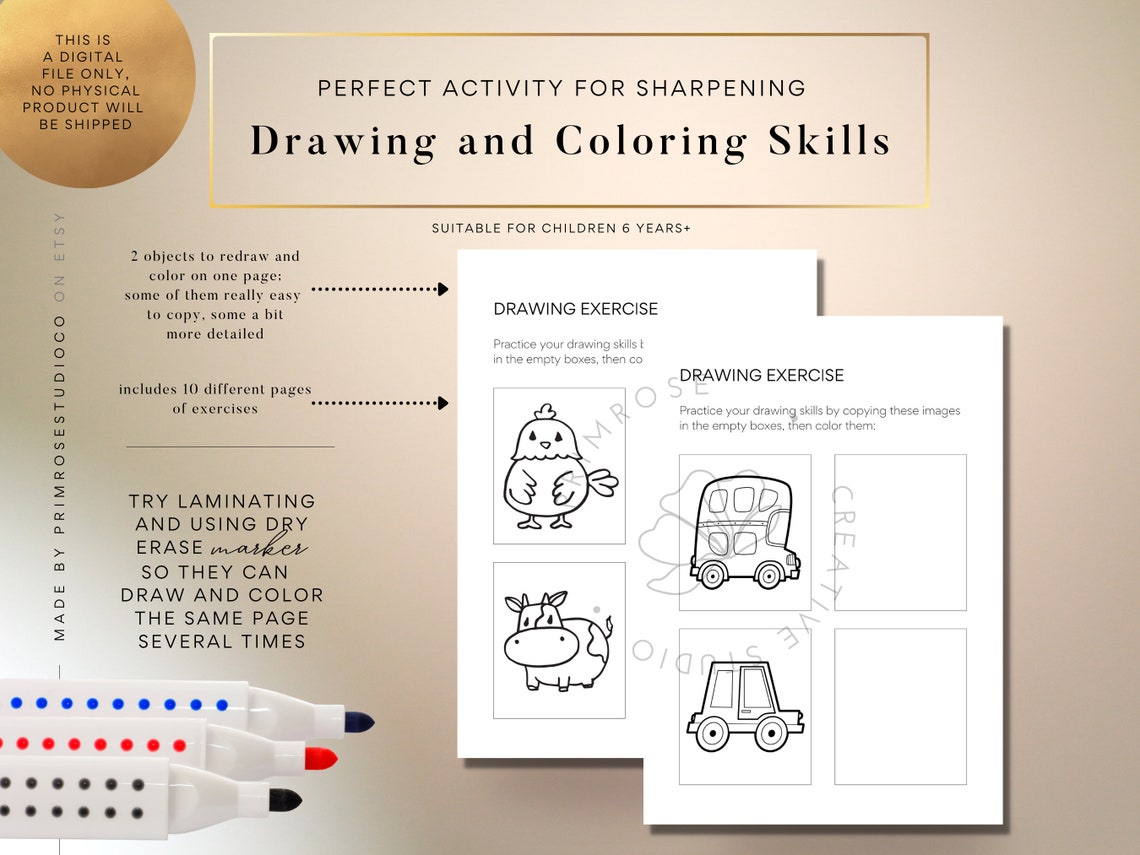 Kids Printable Activity Drawing and Coloring Exercises for - Etsy