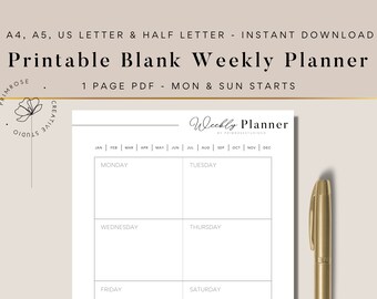 Printable Blank Calendar / Weekly Planner / Minimalistic Planner ...