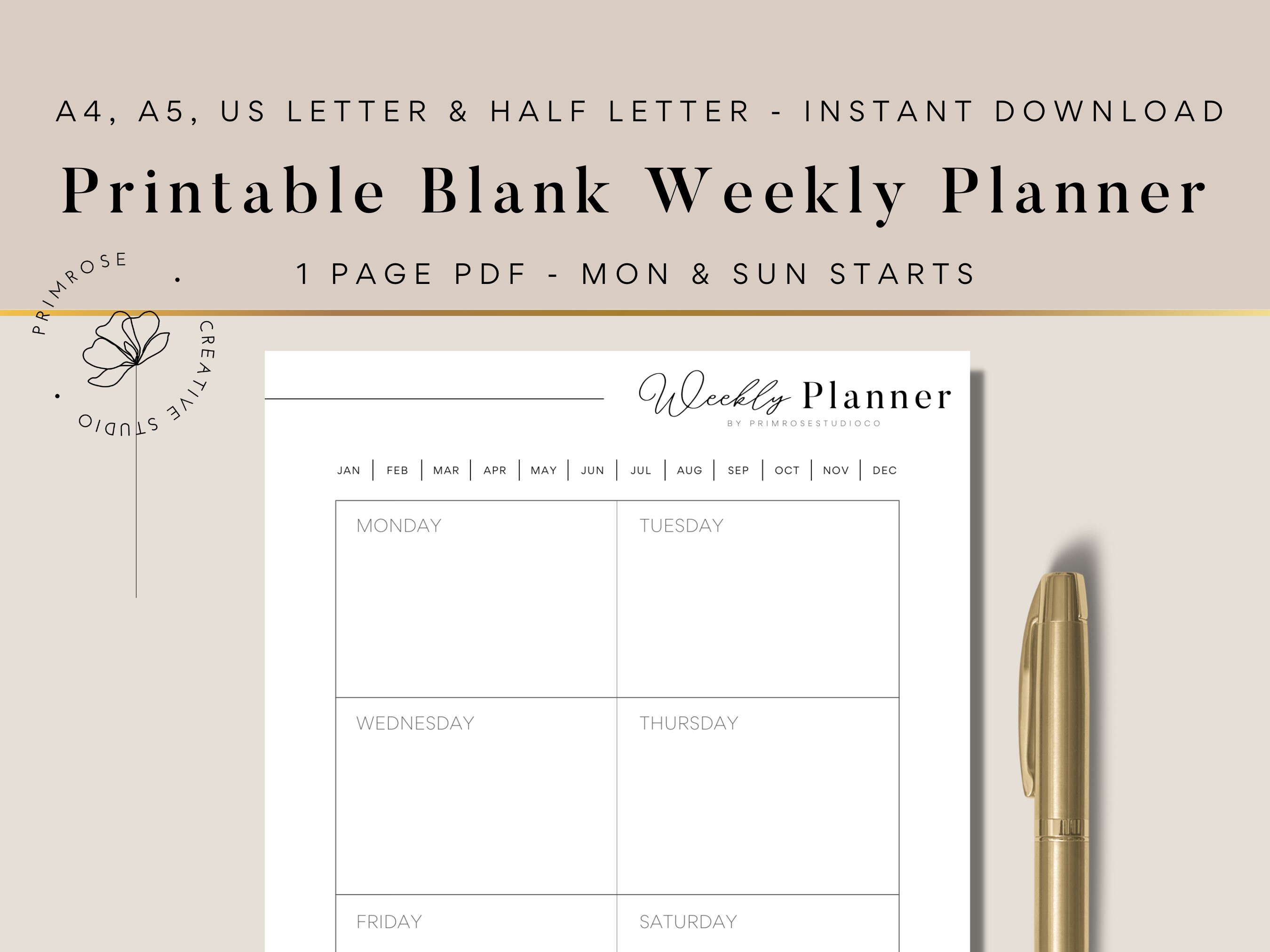 Printable Blank Weekly Planner Weekly Calendar Inserts, Journal Grey ...