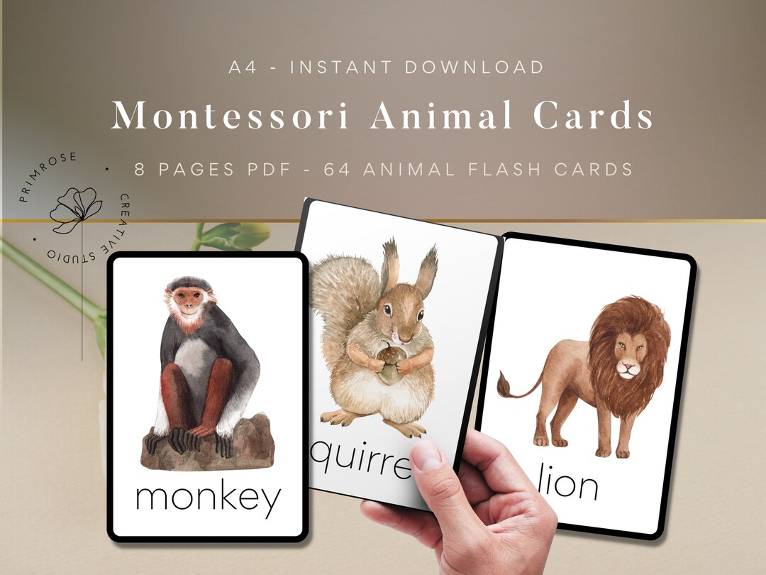 Digital Animal Flash Cards Montessori Animal Printable Flashcards ...