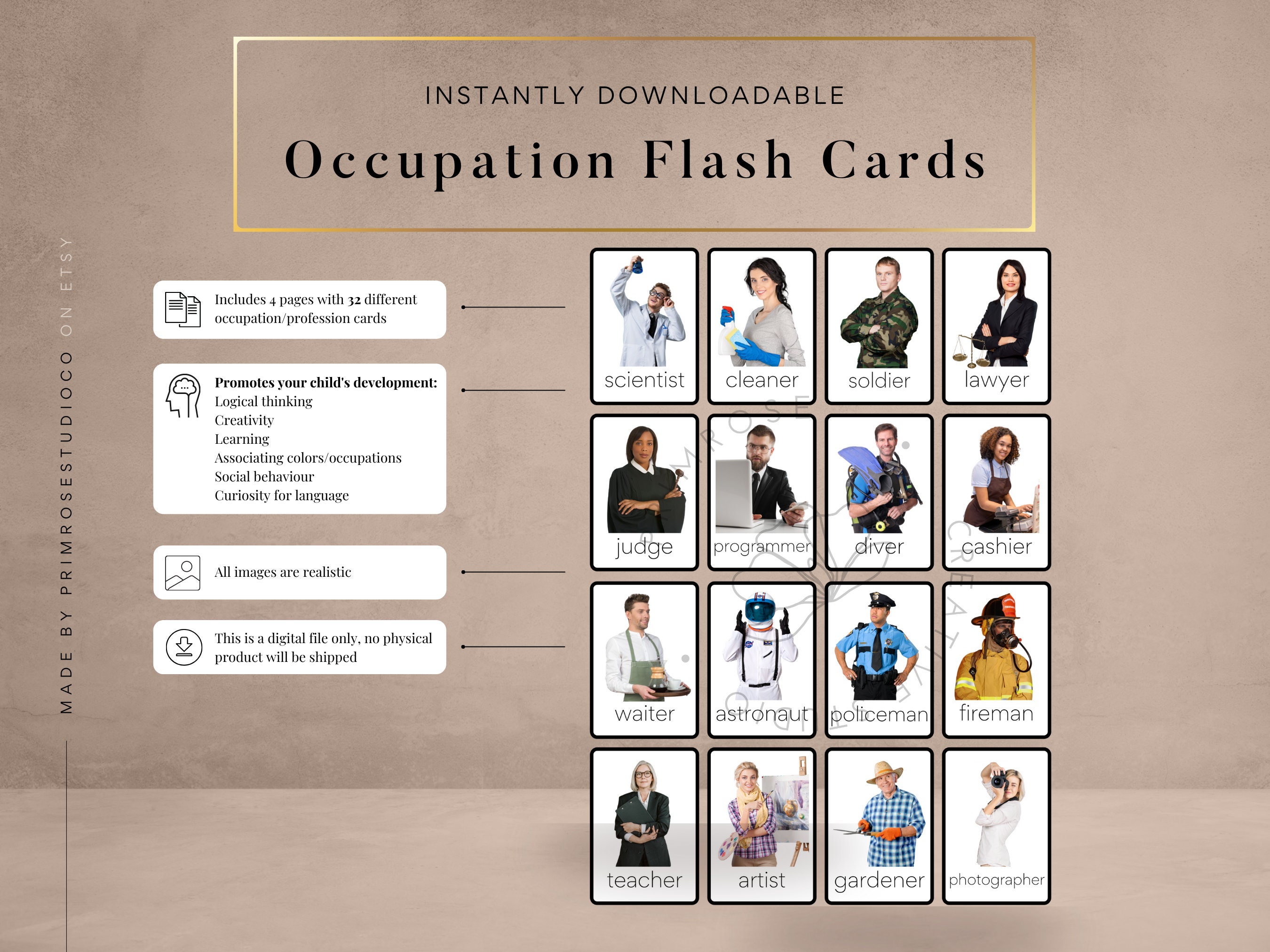 Digital Profession Flash Cards Montessori Occupation - Etsy