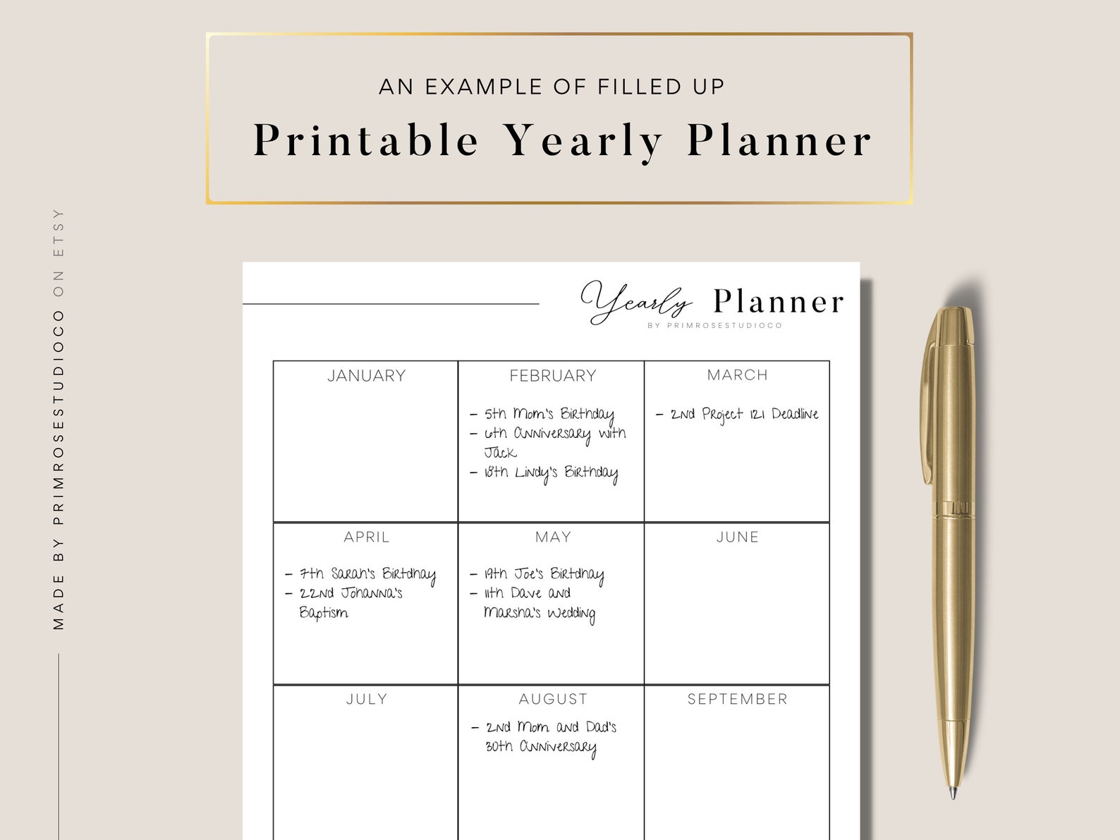 Printable Blank Yearly Planner Undated Yearly Calendar - Etsy