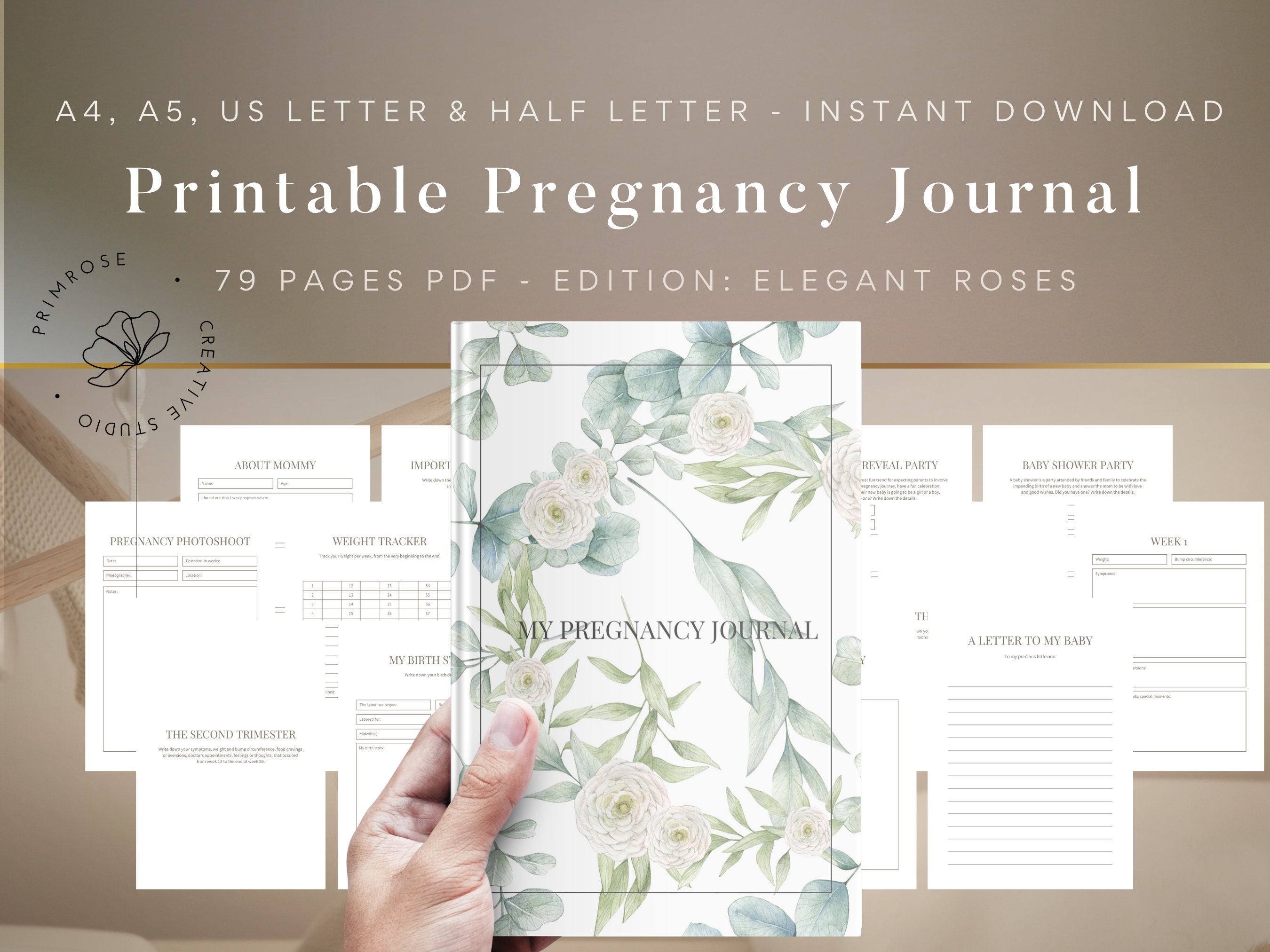 Printable Pregnancy Journal Flowers Printable Pregnancy Planner, Gift ...